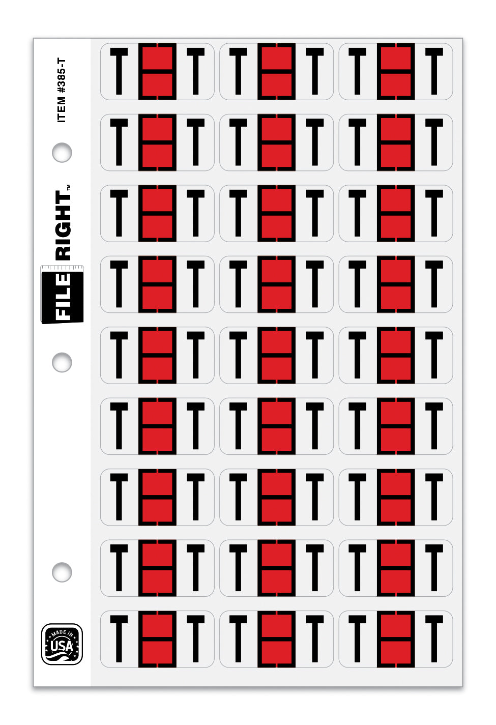 Color-Code Alphabet Letter T, Ring Book, Pkg. of 270 Labels | File Rig