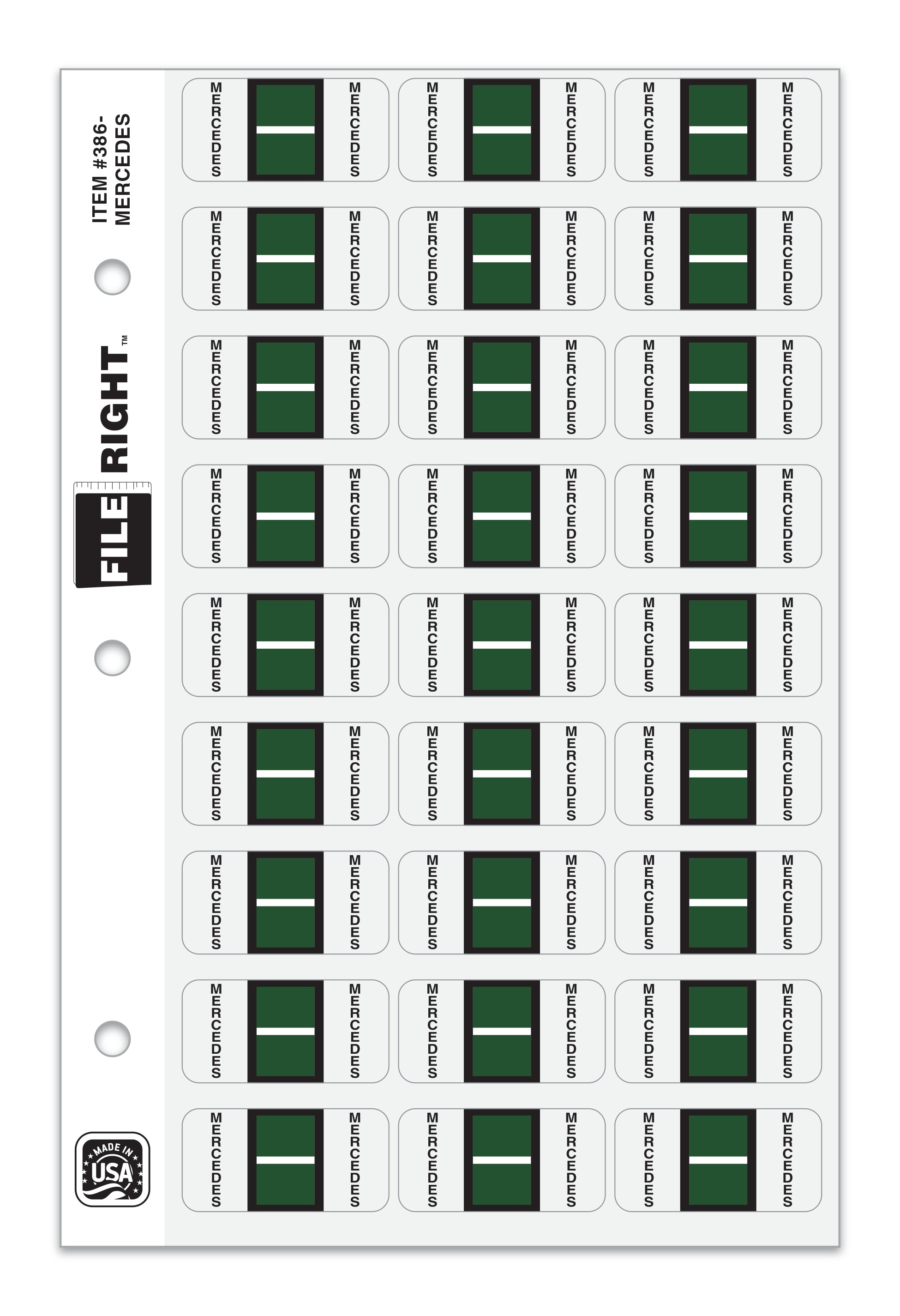 Color-Code Auto-Make MERCEDES, Ring Book, Pkg. of 270 labels | File Ri